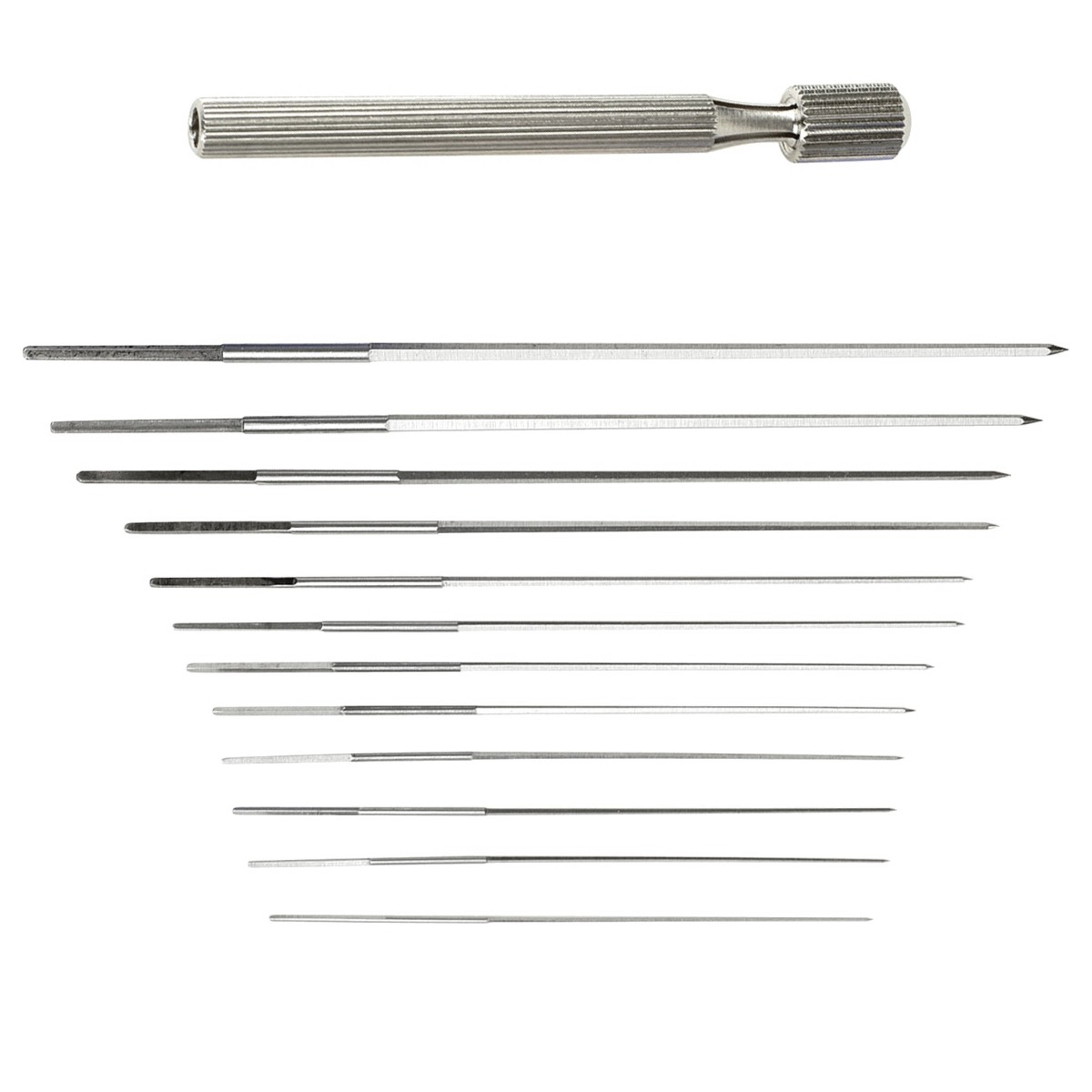 Set cutting broaches with angles and holder BULLONGÈ TRAC-12 for watchmaker