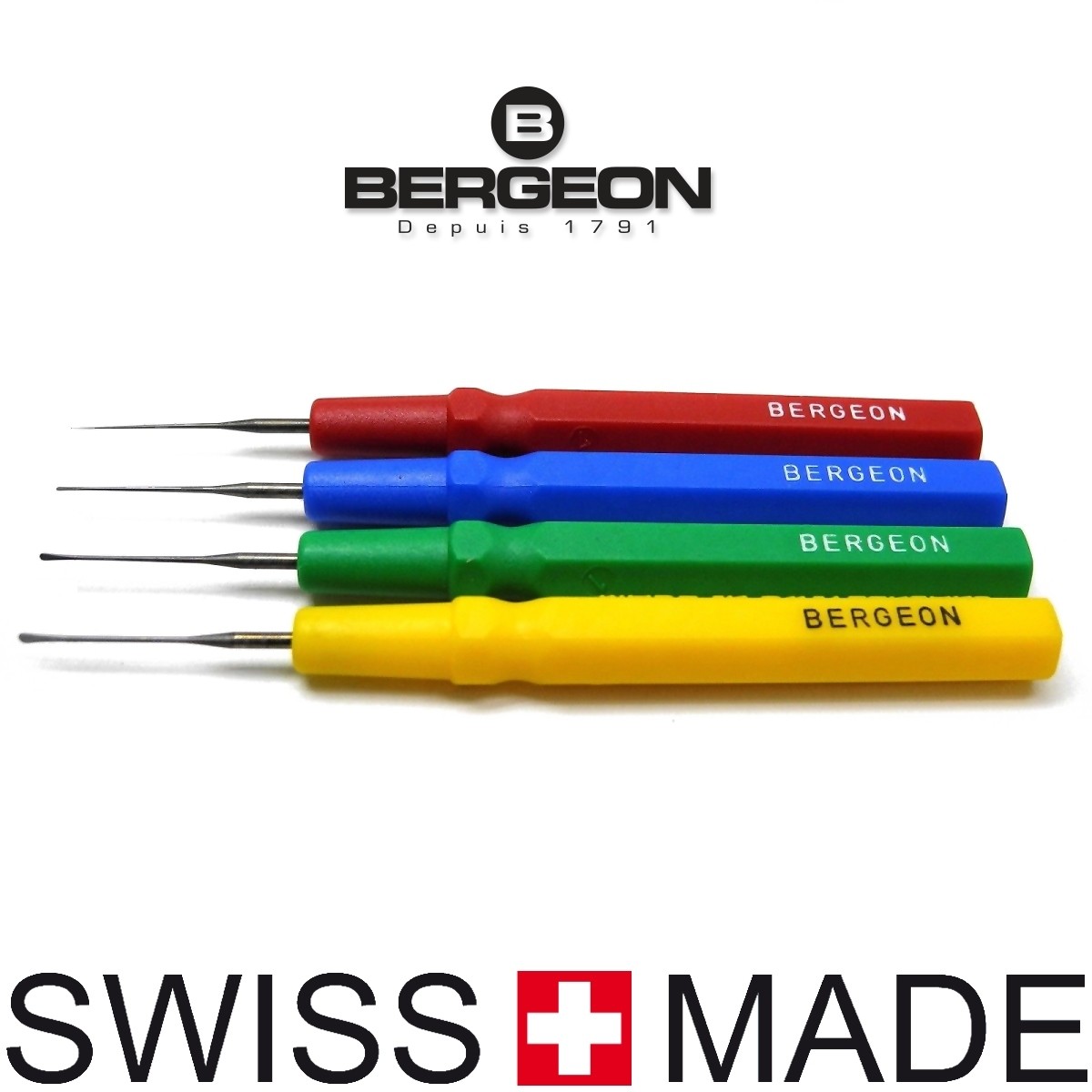 Assortment of 4 oilers BERGEON 30102 for watch movements, swiss made tools
