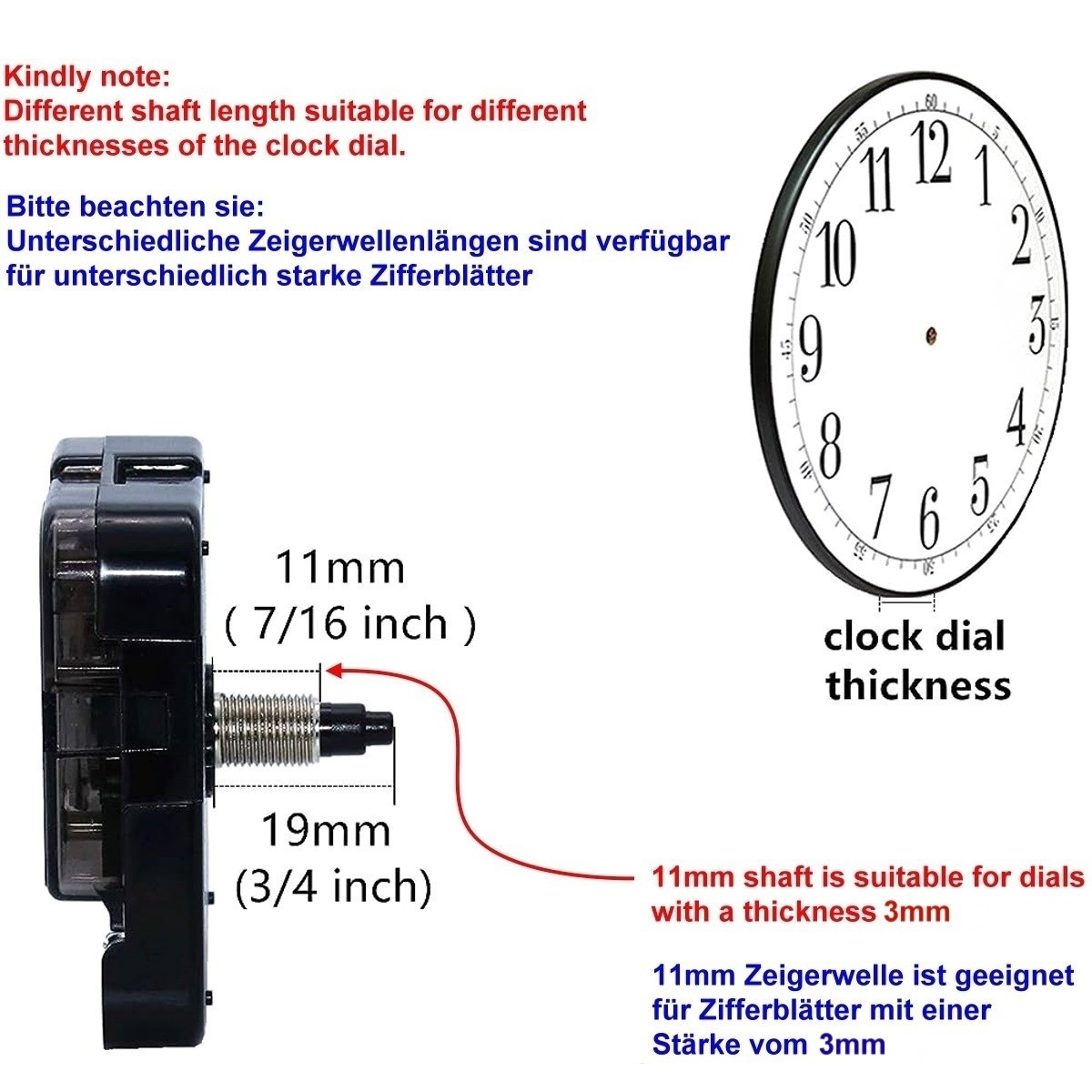 Clock Movement New Replacement UTS Quartz German Euroshaft Movement ...